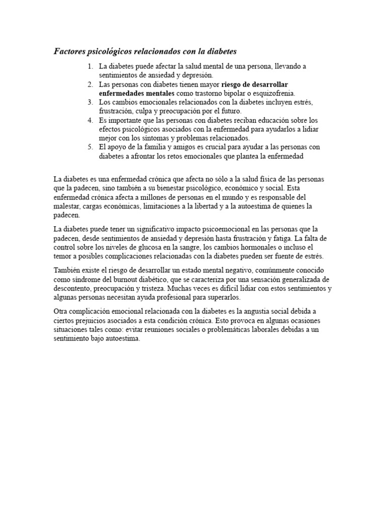 Factores Psicológicos Relacionados Con La Diabetes | PDF | Diabetes ...