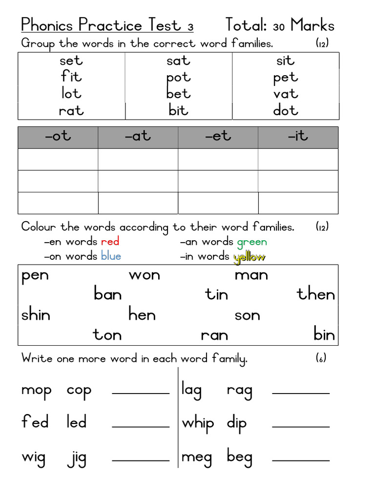 phonics-practice-test-3-word-families | PDF