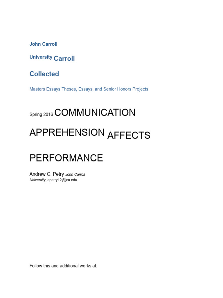 Communication Apprehension Affects Performance: Carroll Collected | PDF ...