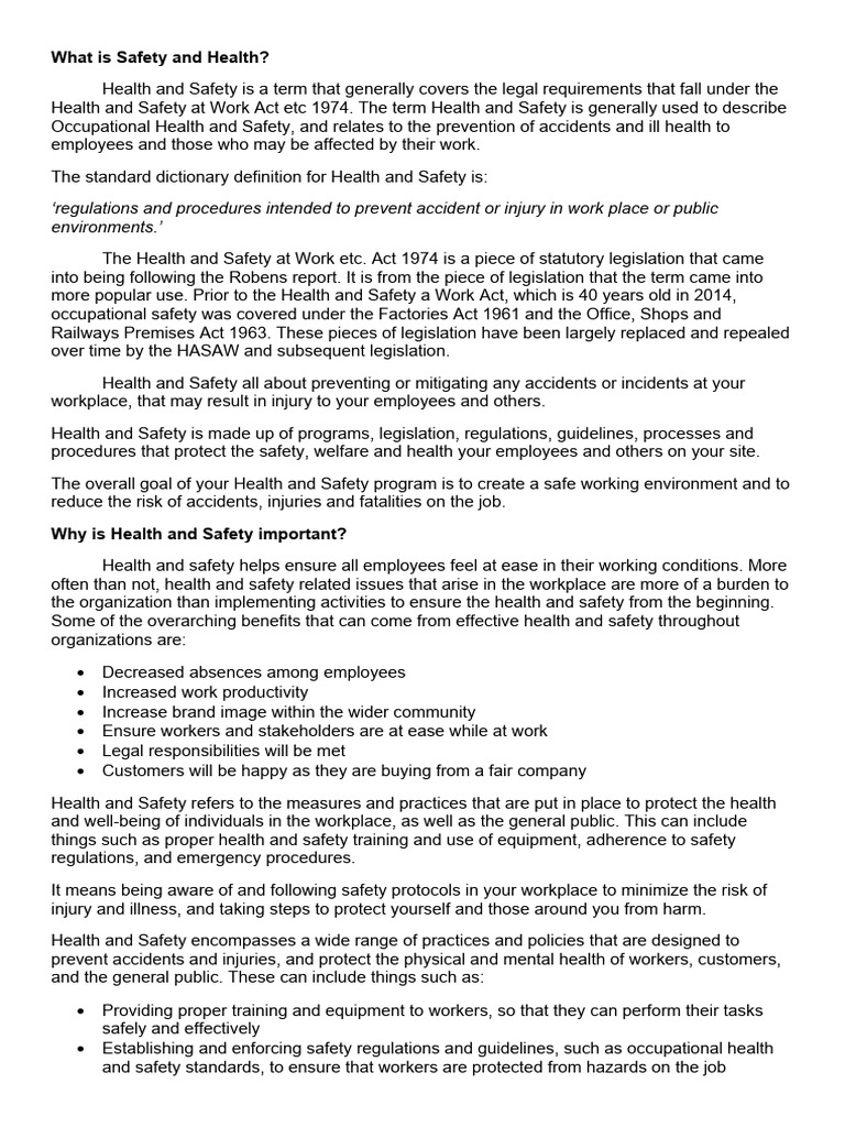 Safety and Health | PDF | Occupational Safety And Health | Safety