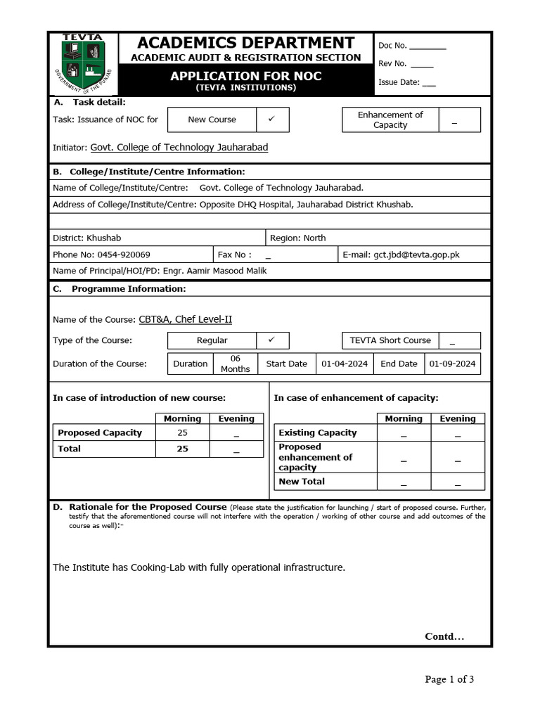APPLICATION FOR NOC CBT&A | PDF