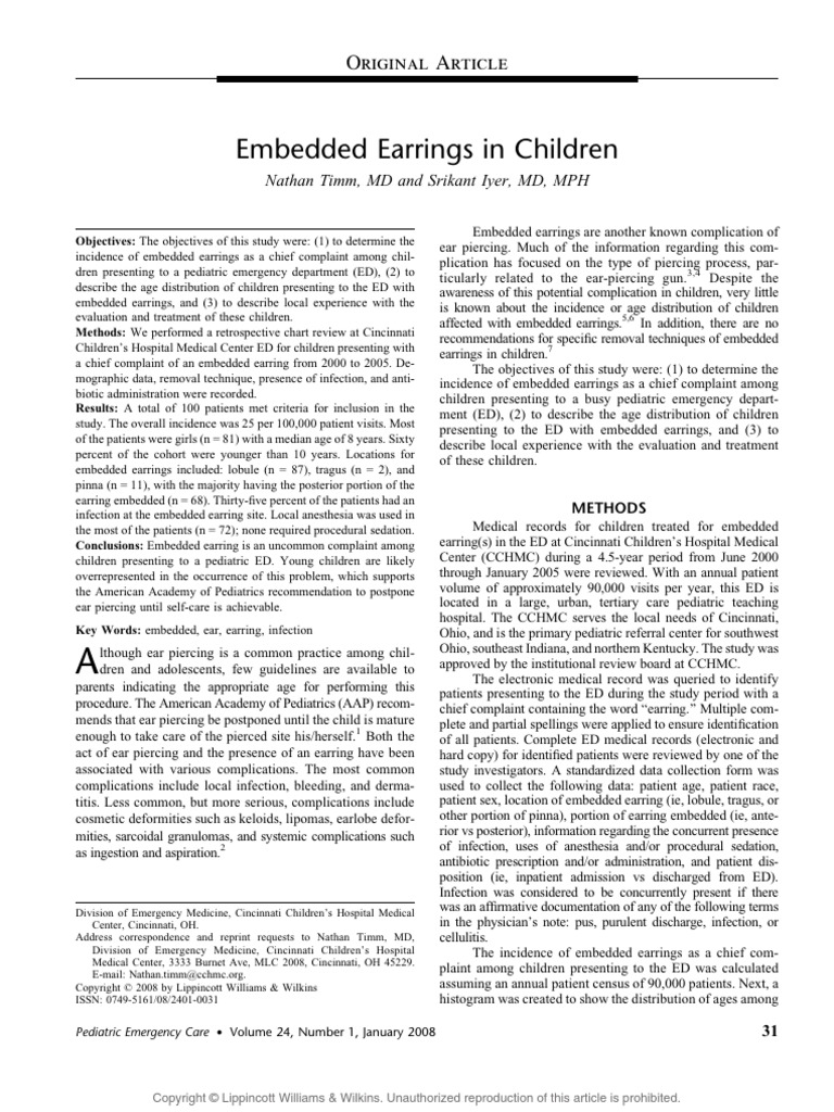 Embedded Earrings Is Common Problem For Kids | PDF | Patient | Medicine