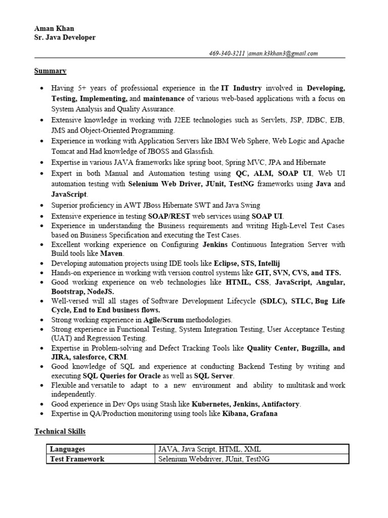 Java Developer Resume with QA Expertise | PDF | Web Service | Java ...