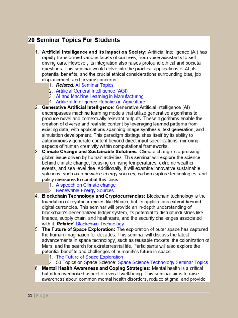 20 Seminar Topics For Students | PDF | Artificial Intelligence ...