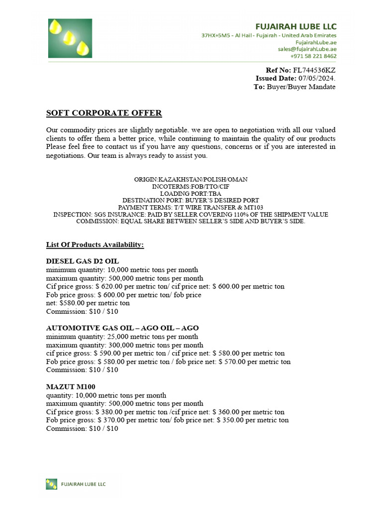 Soft Corporate Offer for Fuel Products | PDF | Business | Finance ...