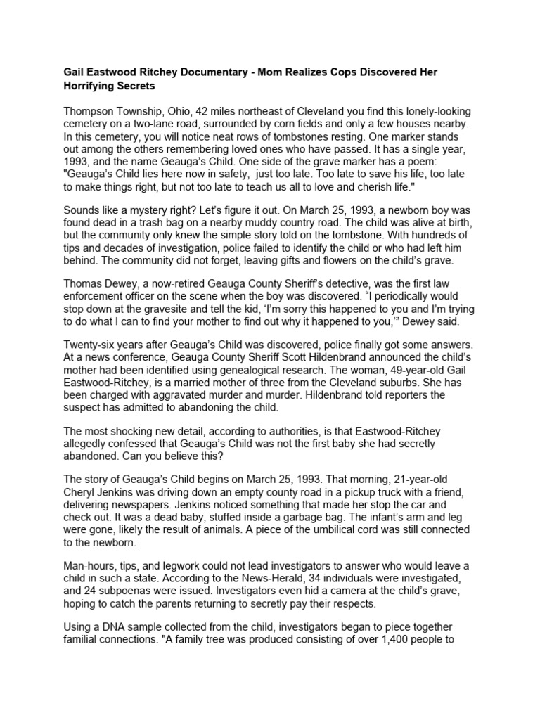 Gail Eastwood Ritchey Documentary - Mom Realizes Cops Discovered Her ...