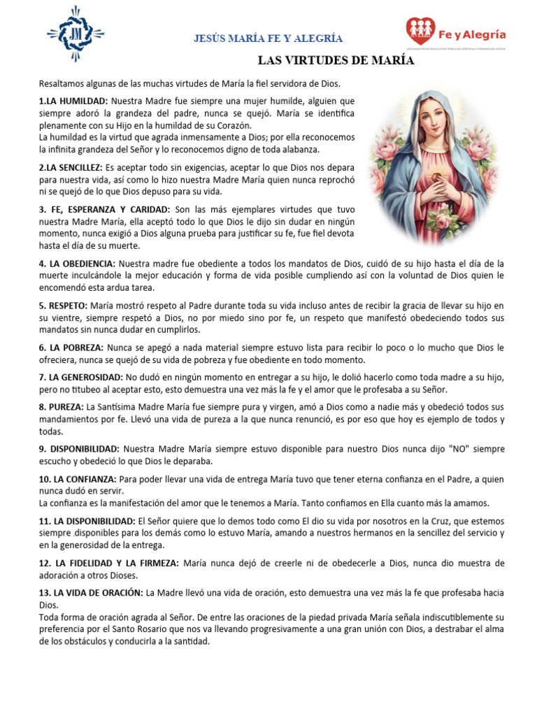 VIRTUDES DE MARIA Org | PDF | María, madre de Jesús | Oración