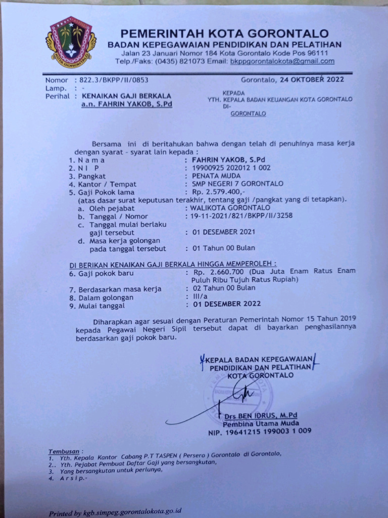 Gaji Berkala Fahrin | PDF
