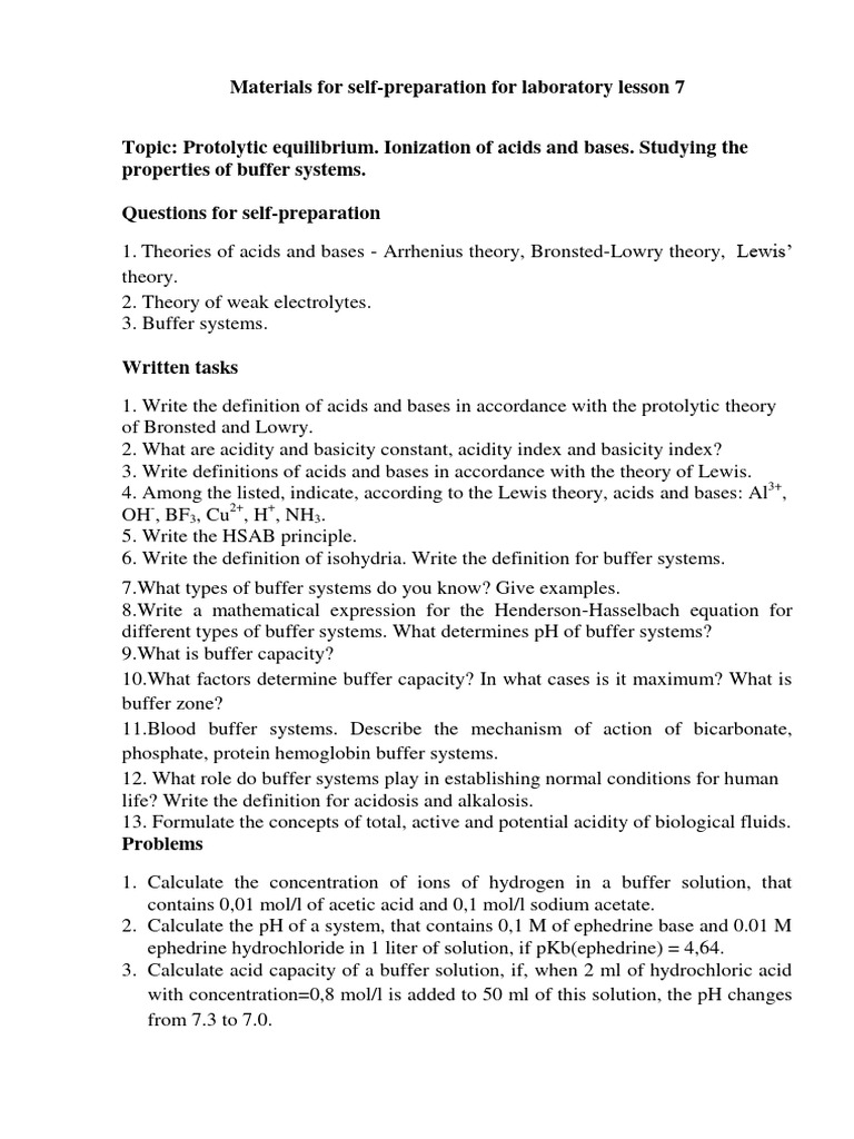 Materials For Self-Preparation For Lab 7 | PDF | Buffer Solution | Acid