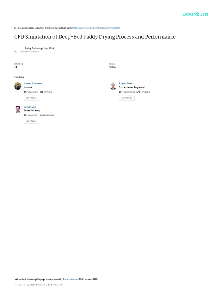 CFD Simulation of Deep-Bed Paddy Drying Process and Performance | PDF ...