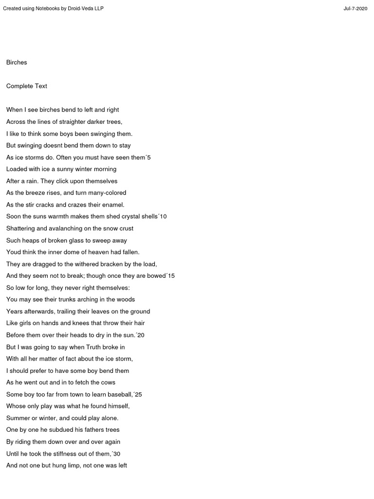Birches MEG 6 Poem | PDF | Nature | Knowledge Birches MEG 6 Poem | PDF | Nature | Knowledge