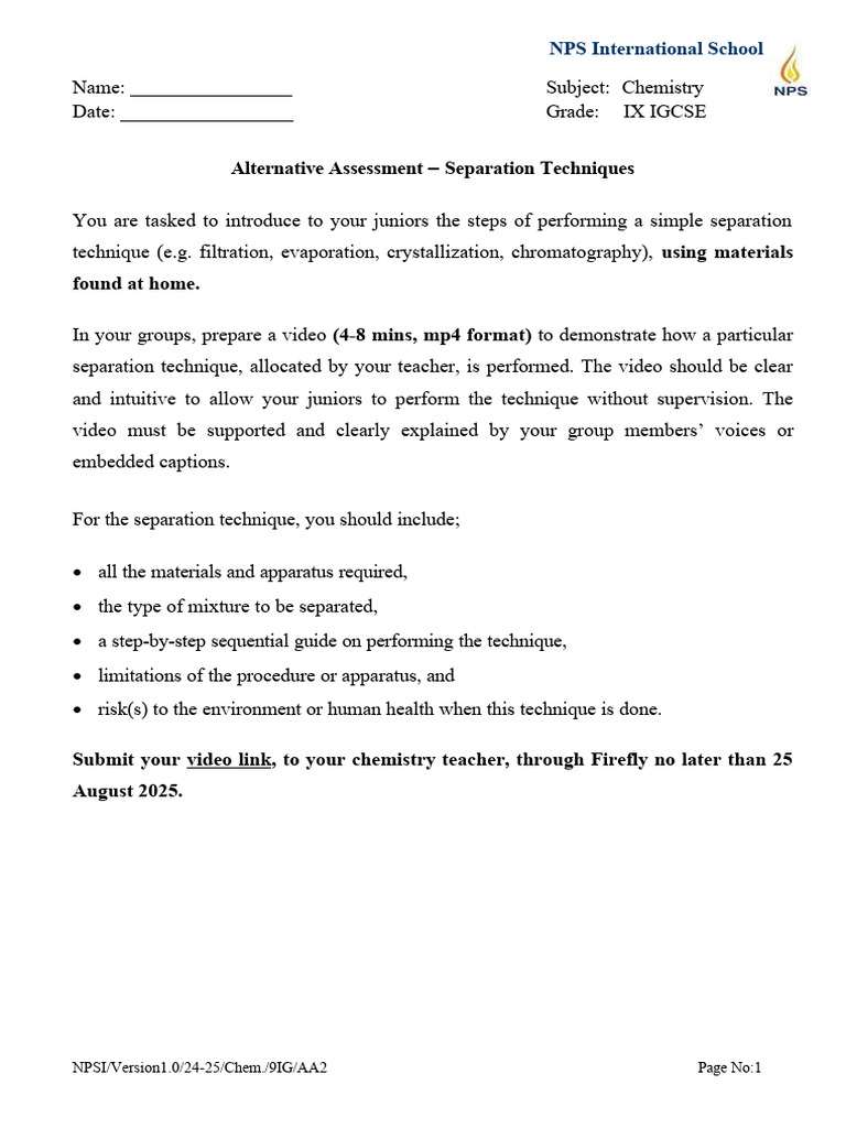 Chemistry Alternative Assessment - Separation Techniques | PDF | Computers