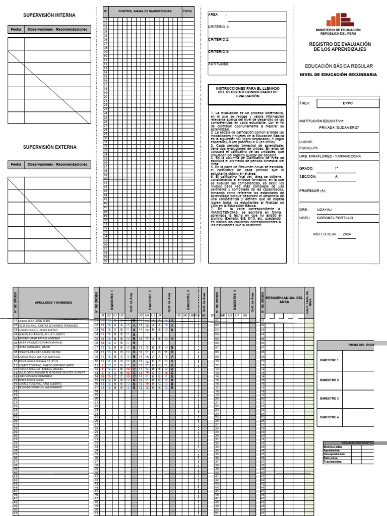 Registro Oficial DPCC - 1ro Sec | PDF | Evaluación | Educación primaria