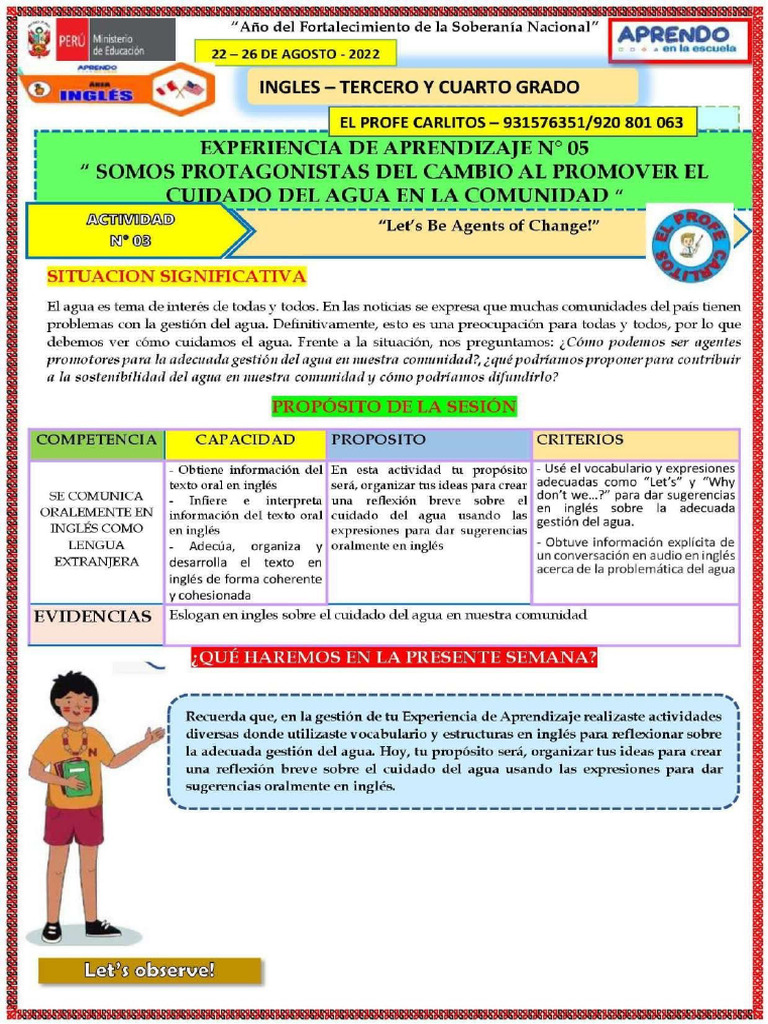 Experiencia de Aprendizaje #05 - Actividad 03 - 3ero y 4to - Ingles - 00001 | PDF