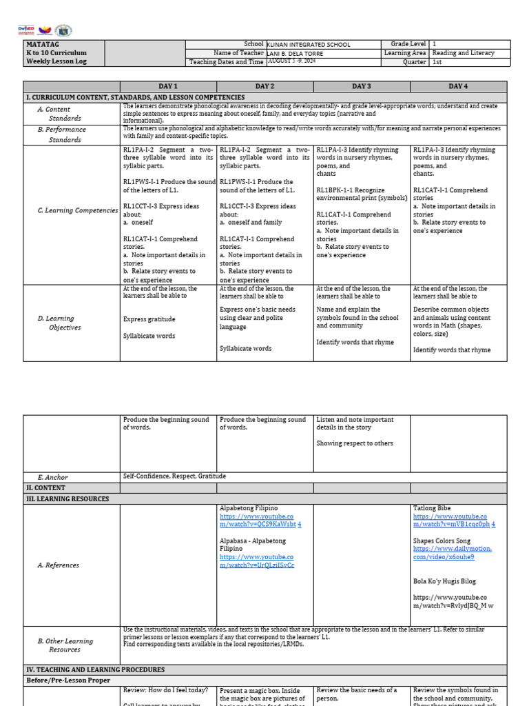 Week 2 Reading Matatag Curriculum Revised | PDF | Linguistics | Human ...