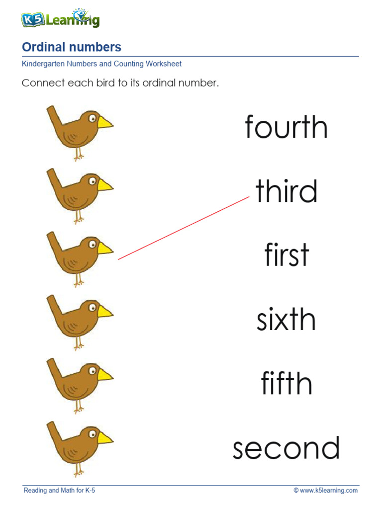 Kindergarten Ordinal Numbers Matching 2 | PDF