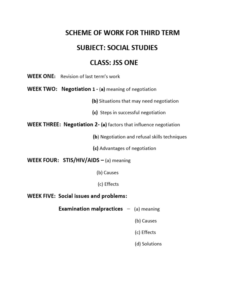JSS1 Social Studies 3rd Term Lesson Note PDF | PDF | Hiv/Aids | Negotiation