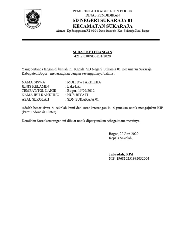 Surat Keterangan KIP | PDF