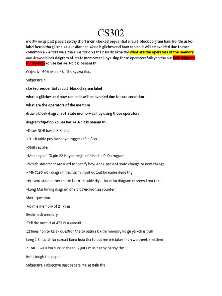 Things That Came in CS302 and CS302P Papers Collected From Different Students | PDF | Computer ...