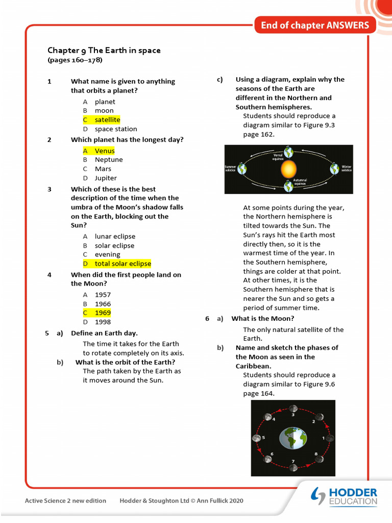 Y7 Science 2 End of Chapter 9 Answers | PDF | Eclipse | Moon