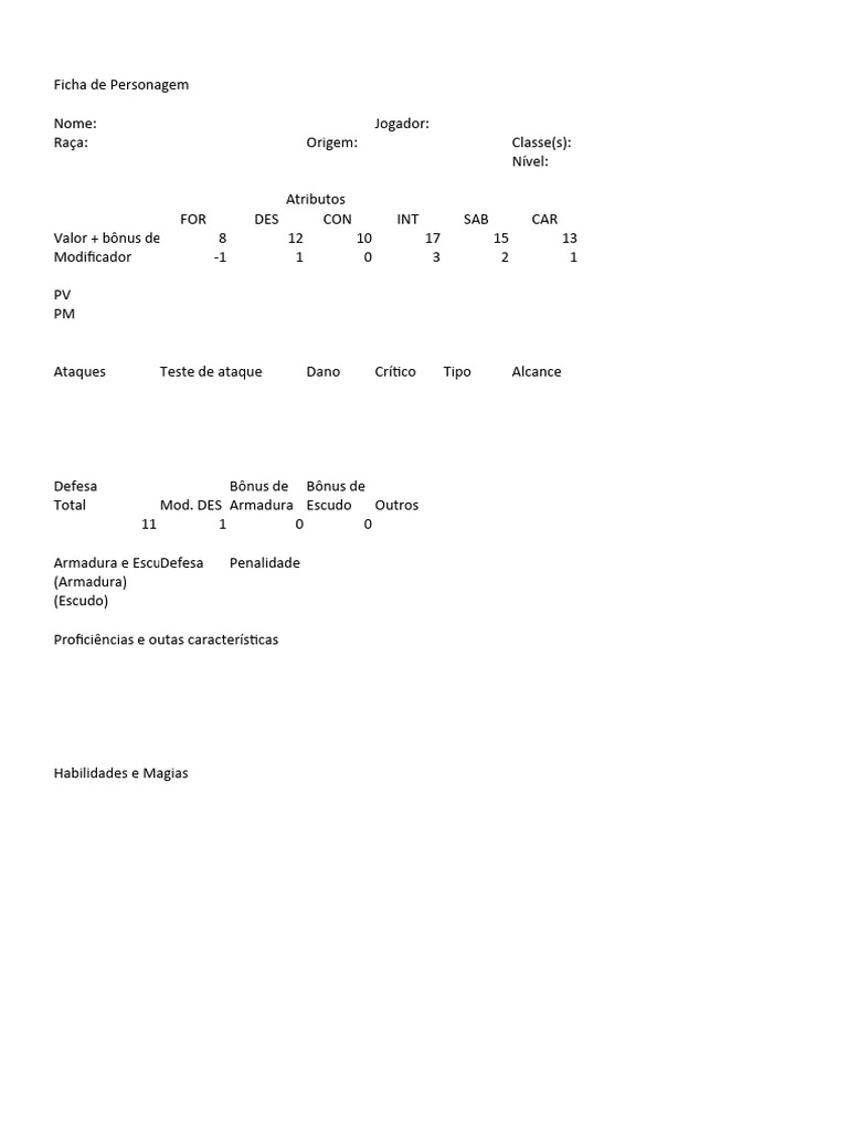 Ficha de RPG Sistema d20 | PDF