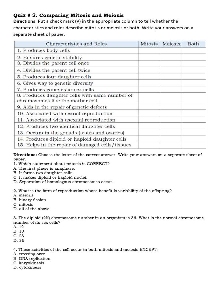 Quiz2 Cell Reproduction BIO G8 | PDF | Language Arts & Discipline