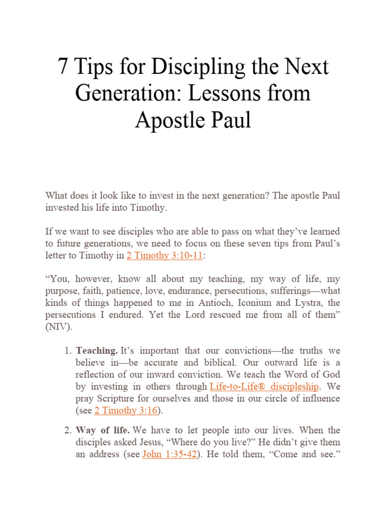 7 Tips For Discipling The Next Generation | PDF | Paul The Apostle ...