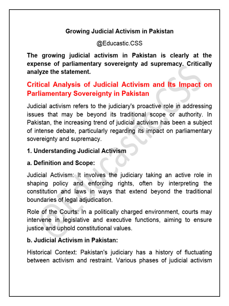 Judicial Activism vs. Parliamentary Sovereignty | PDF | Separation Of ...