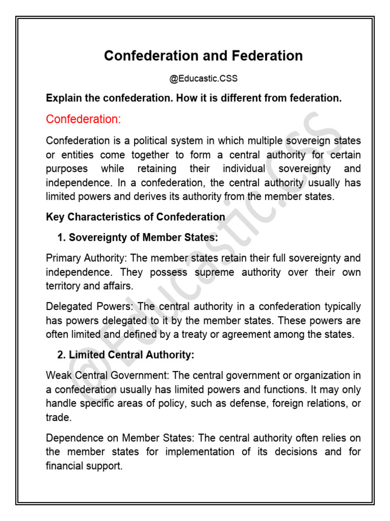 Confederation and Federation | PDF | Confederation | Federation