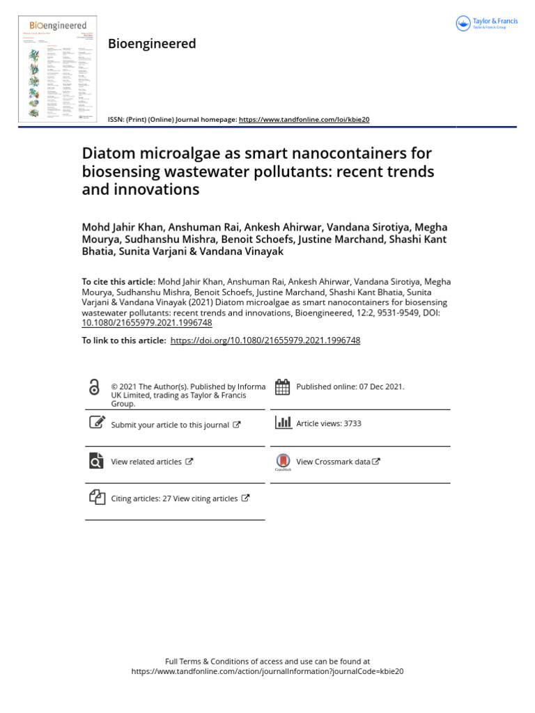 Diatom Microalgae As Smart Nanocontainers For Biosensing Wastewater ...