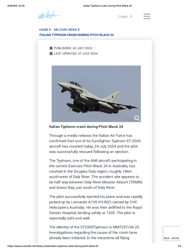 Italian Typhoon Crash During Pitch Black 24 | PDF