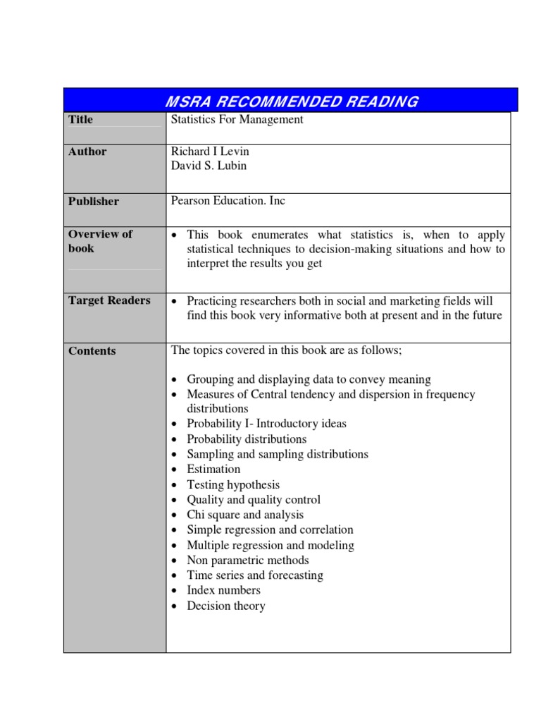 Statistics For Management | PDF