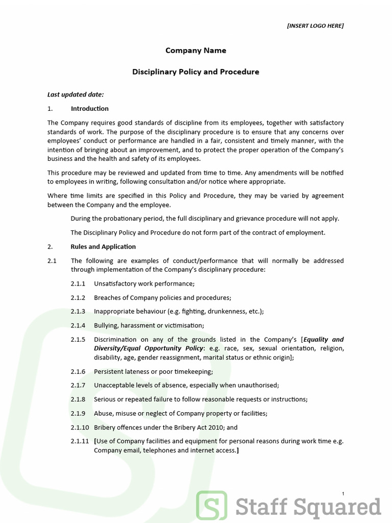 Company Disciplinary Policy Overview | PDF | Employment | Justice