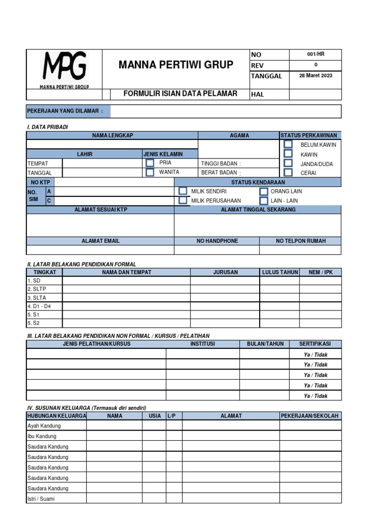 Fomulir Isian Data Pelamar 2024 | PDF