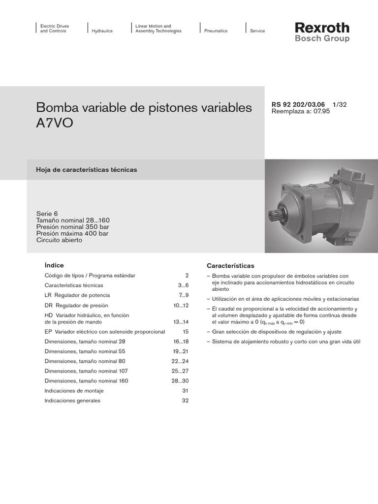 Bomba Variable A7VO | PDF | Bomba | Dinámica (Mecánica)