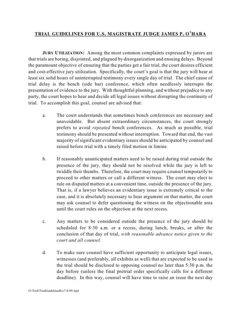 Trial Guidelines for U.S. Magistrate Judge | PDF | Witness | Courtroom