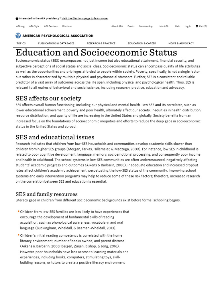 Education And Socioeconomic Status Factsheet Pdf Socioeconomic