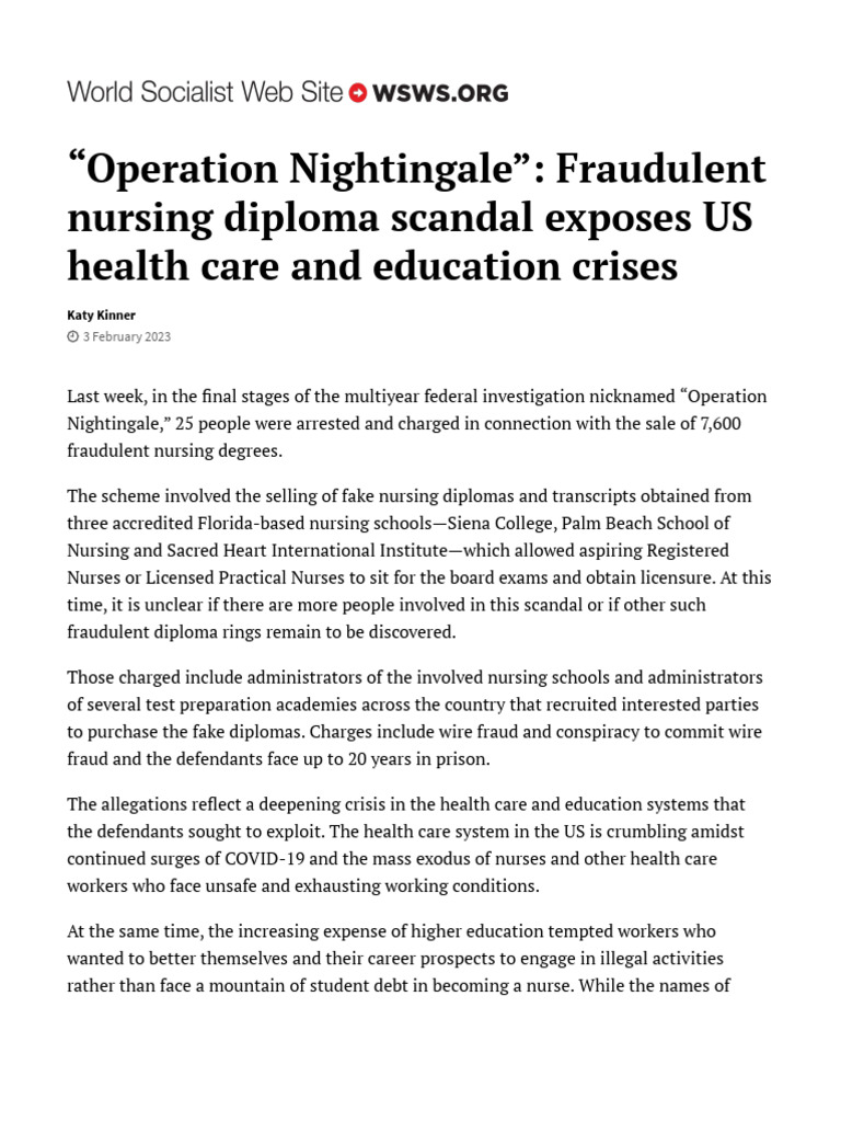 "Operation Nightingale" - Fraudulent Nursing Diploma Scandal Exposes US ...