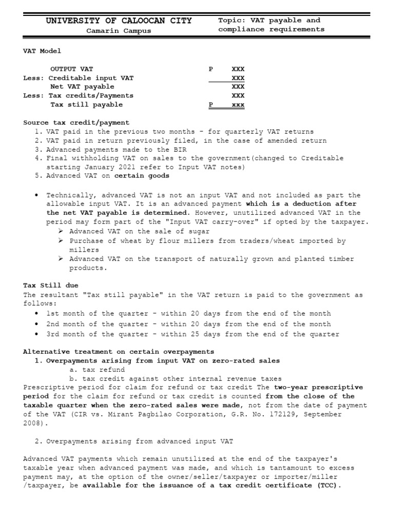 Vat Payable and Compliance | PDF | Value Added Tax | Taxes