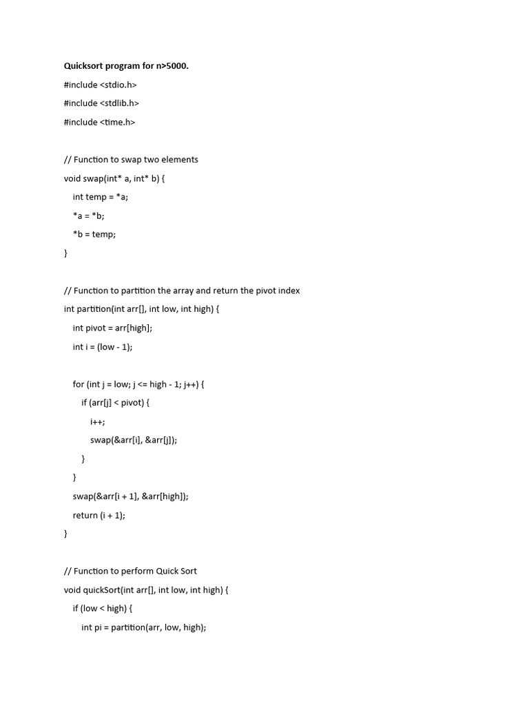 Quicksort, Mergesort, Selection Sort Program For N 5000 | PDF | Algorithms And Data Structures ...
