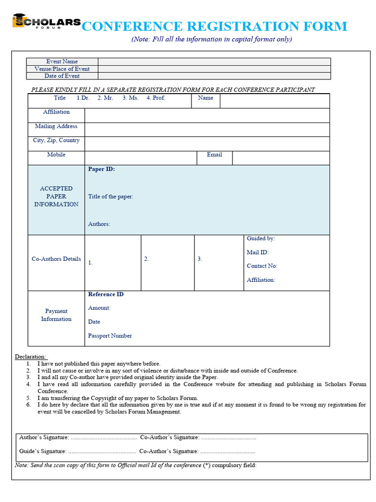 Scholars Forum Author Registration Form | PDF