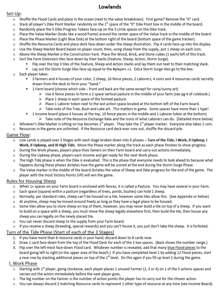Low Lands Quick Rules Guide | PDF | Sheep | Levee