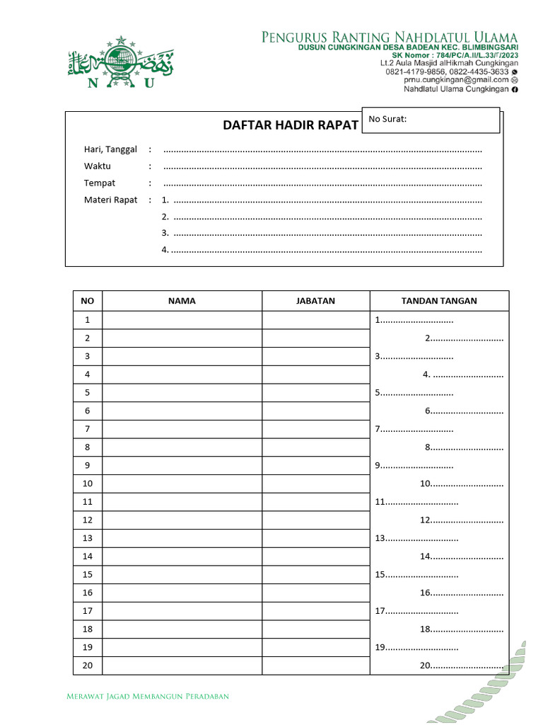Format Daftar Hadir Rapat Dinas | PDF