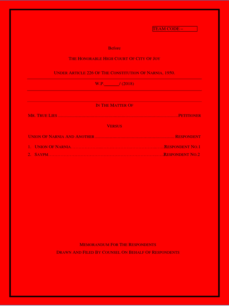 RESPONDENT MEMORIAL SAMPLE A | PDF | Privacy | Right To Privacy