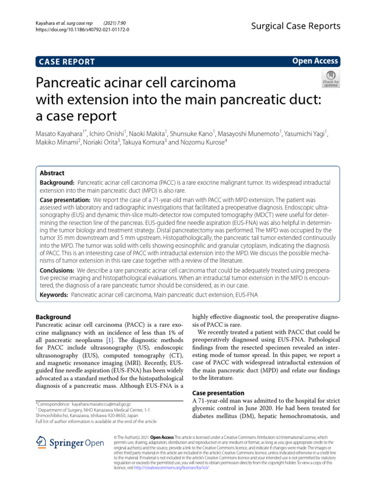 Pancreatic Acinar Cell Carcinoma With Extension Into The Main Pancreatic Duct: A Case Report ...