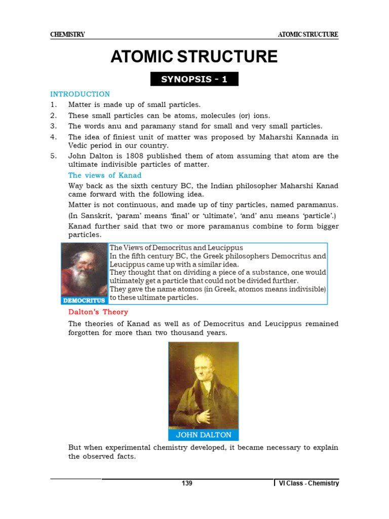 Atomic Structure: Synopsis - 1 | PDF | Atomic Nucleus | Atoms