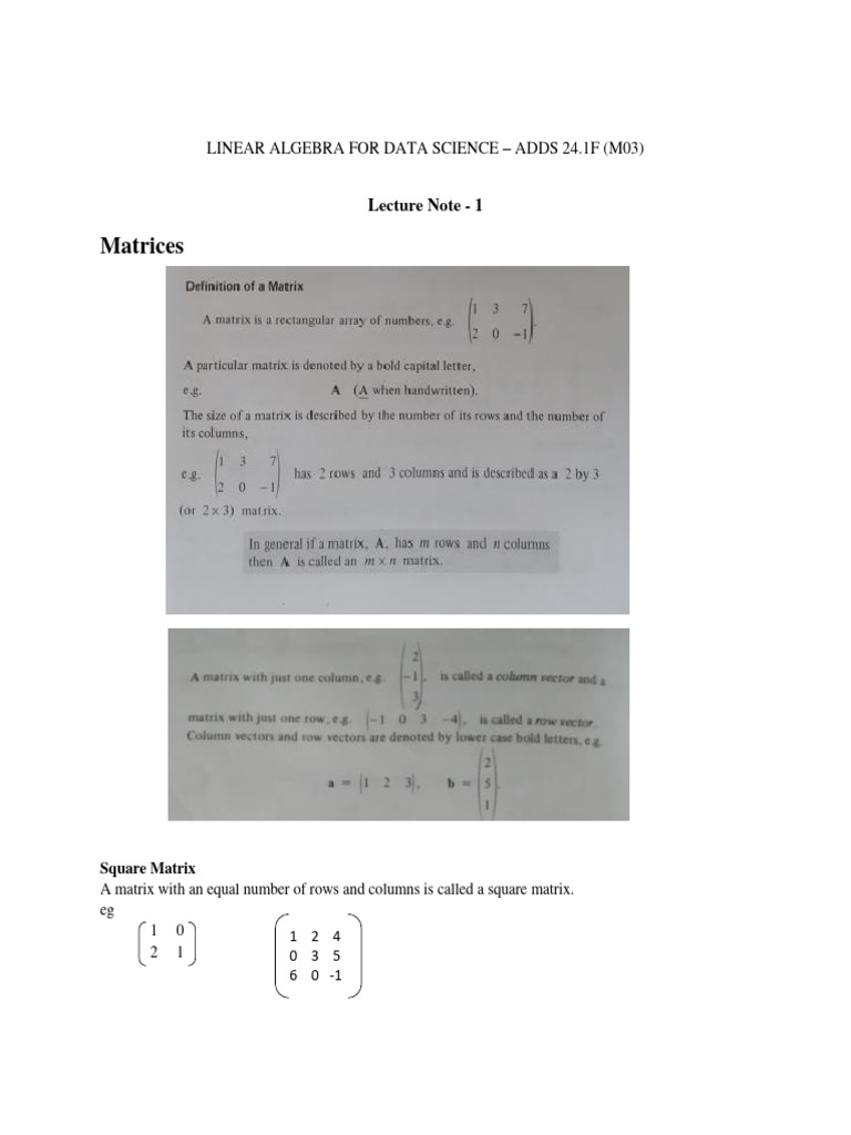 Linear Algebra Concepts for Data Science | PDF | Matrix (Mathematics) | Determinant