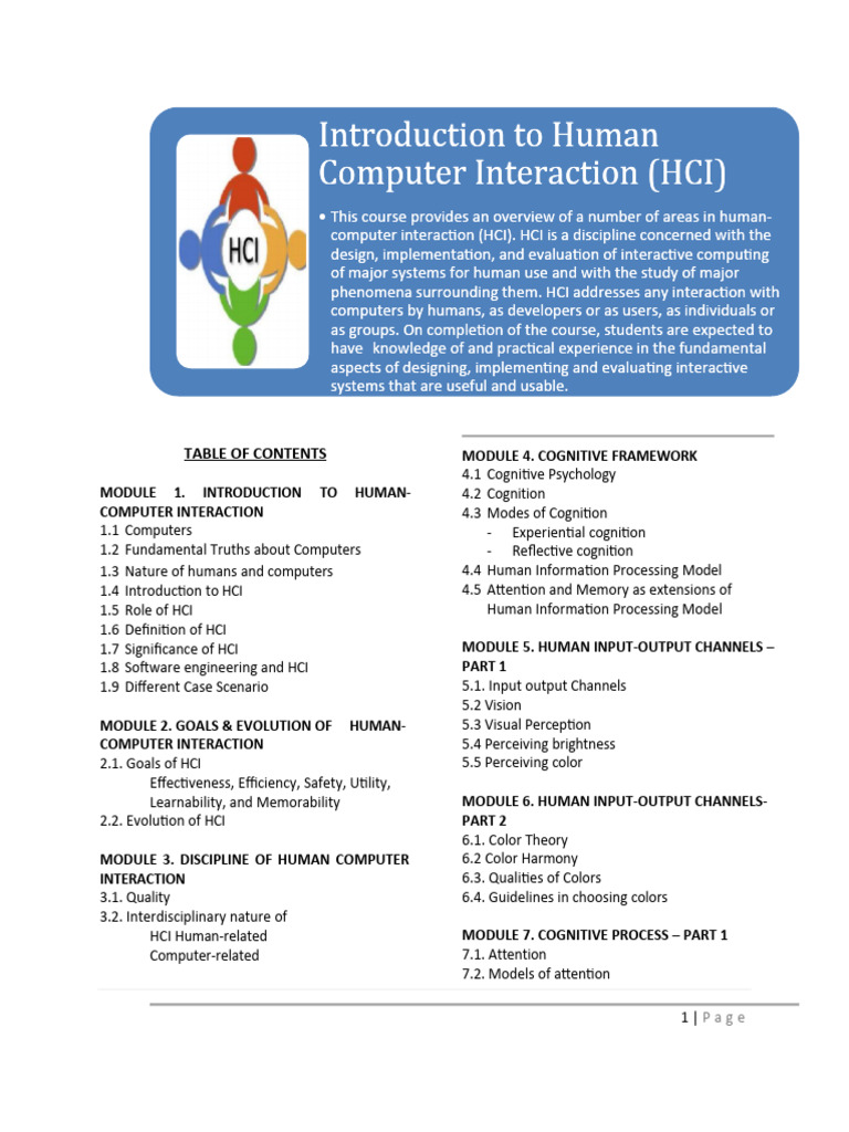 HCI Course Overview & Key Concepts | PDF | Human–Computer Interaction | Usability