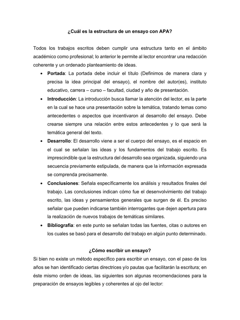 Cuál Es La Estructura De Un Ensayo Con Apa Pdf Ensayos Estilo Apa