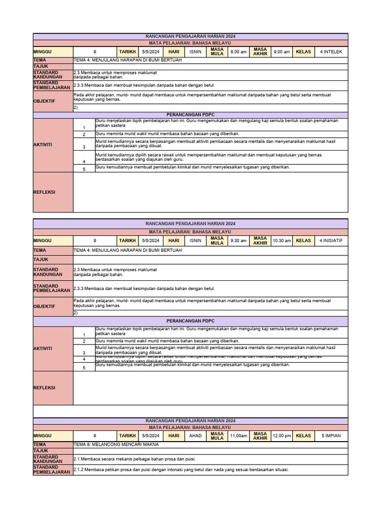 RPH M9 BM Ting. 4 & 5 | PDF